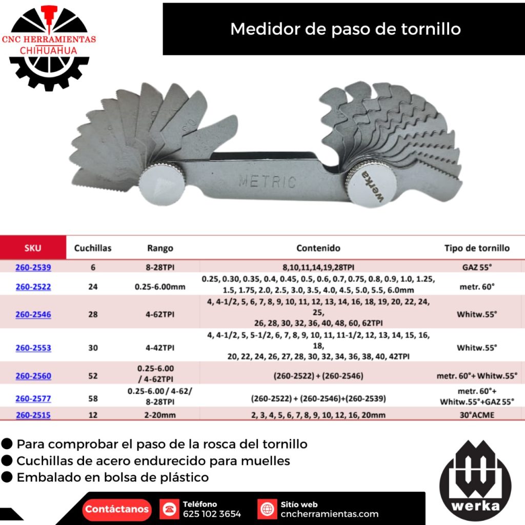 Calibrador de Roscas Métrico 60° paso de tornillo 0.25-6.00mm 24 pieza ...